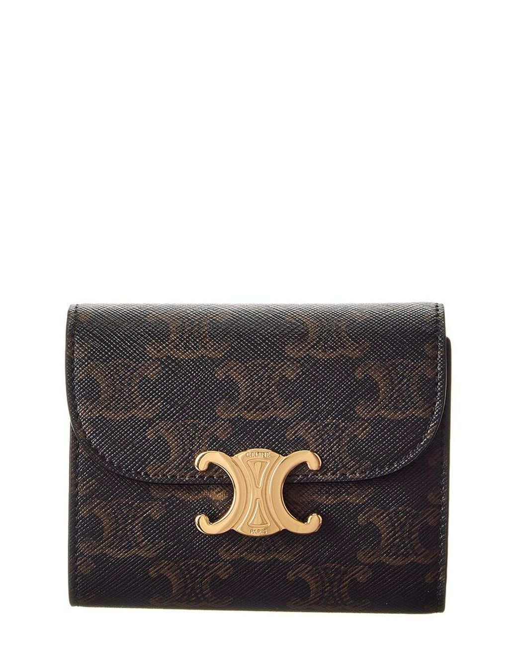 Celine Small Flap Triomphe Canvas & Leather Wallet in Black | Lyst