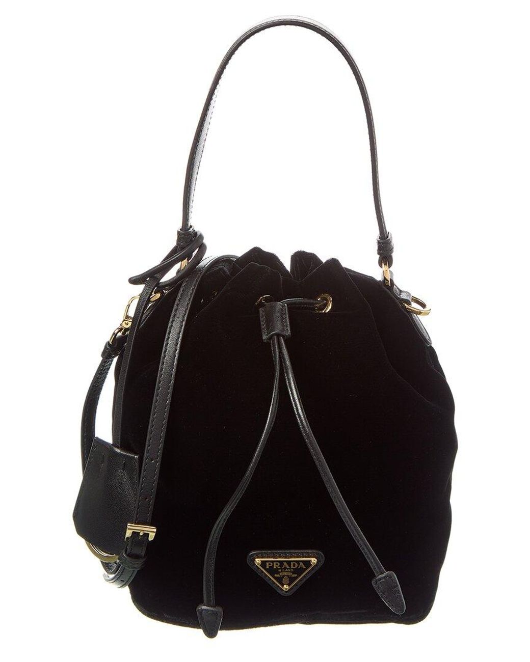Prada Mini Velvet & Leather Bucket Bag in Black | Lyst UK