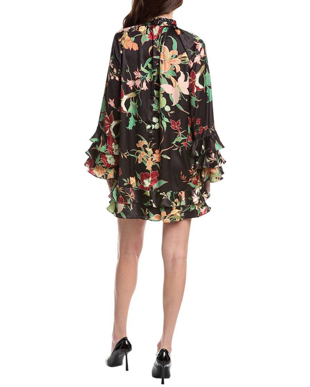FLORA BEA NYC Ledger Satin Mini Dress in Black | Lyst UK