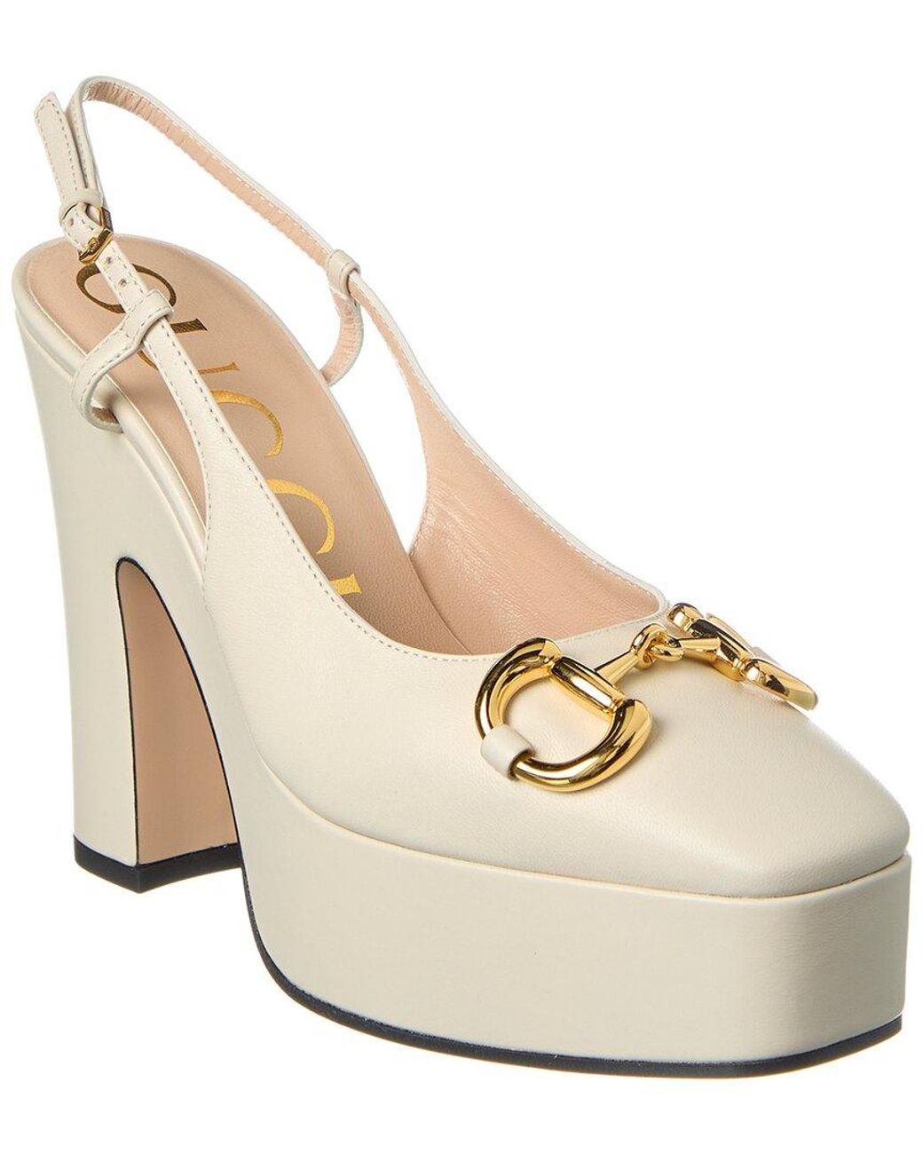 Gucci Horsebit Leather Slingback Platform Pump in Natural | Lyst