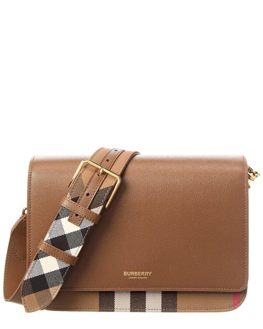 Burberry Mackford Check Canvas & Leather Shoulder Bag in Brown | Lyst