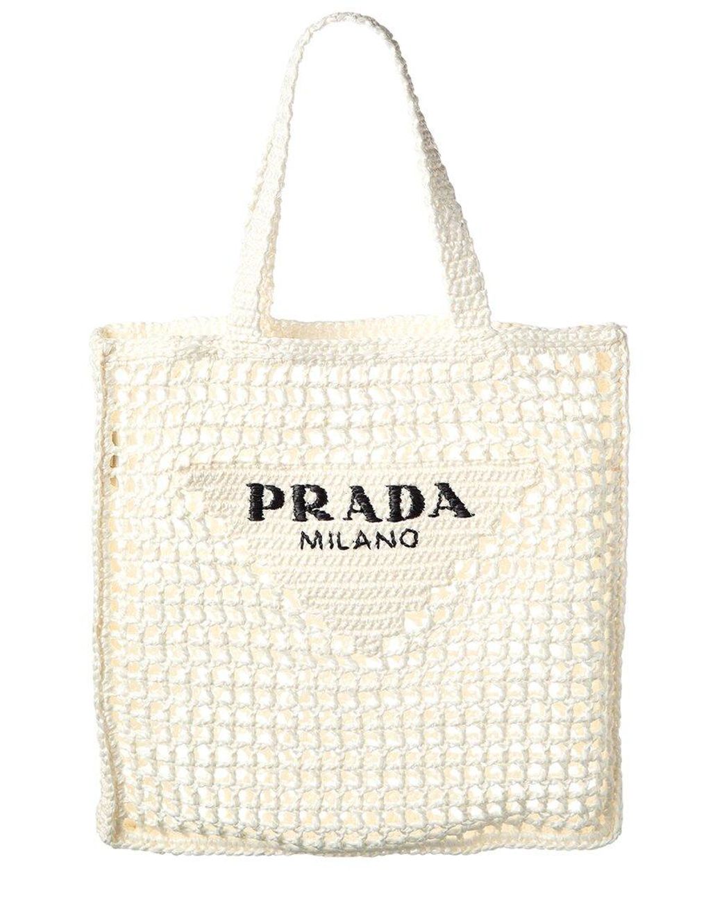 Prada Logo Crochet Tote in Natural | Lyst