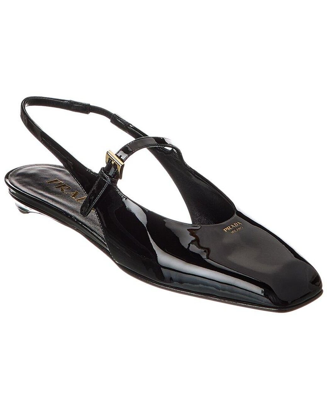 Prada Mary Jane Patent Pointy-Toe Slingback Ballerina Flat in Black | Lyst