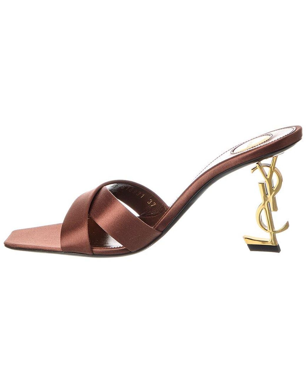 Saint Laurent Opyum 85 Satin Sandal in Brown | Lyst
