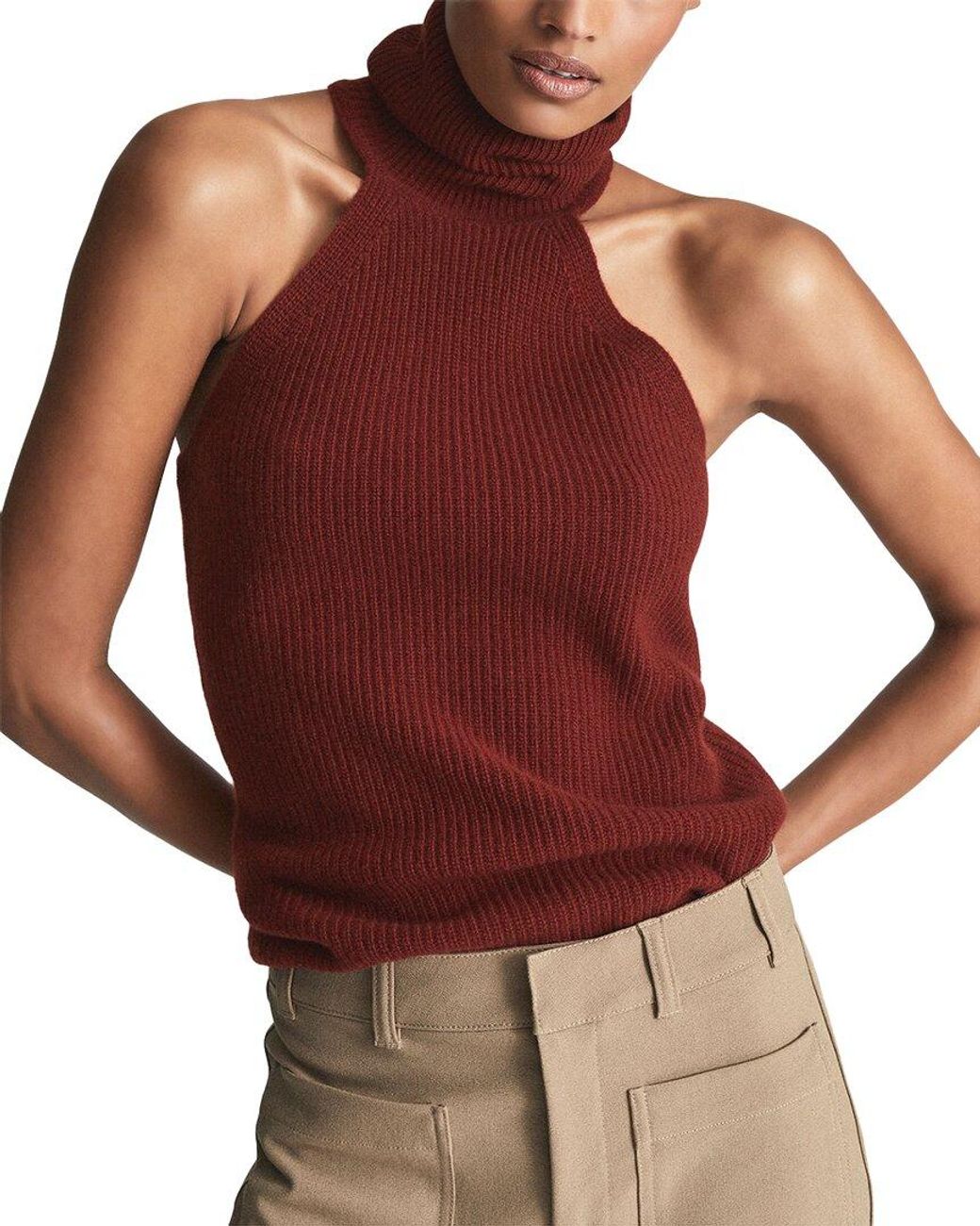 Reiss Clem Roll Neck Wool & Cashmere-Blend Top in Red | Lyst