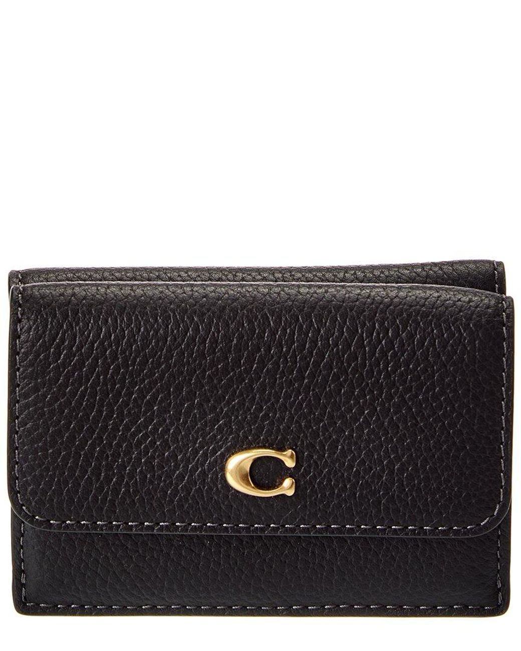 COACH Essential Mini Leather Trifold Wallet in Black | Lyst