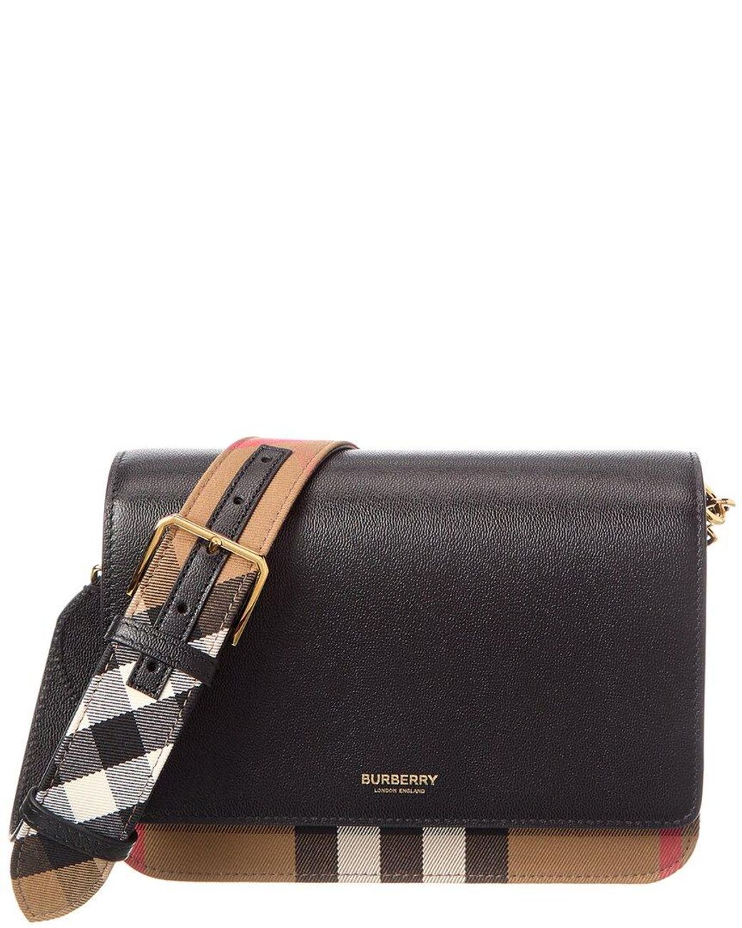 Burberry Mackford Check Canvas & Leather Shoulder Bag in Black | Lyst