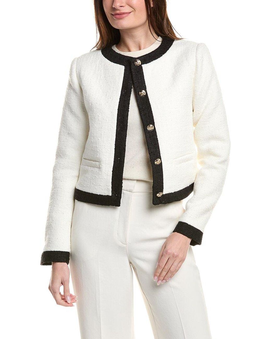English Factory Collarless Tweed Jacket in White | Lyst UK