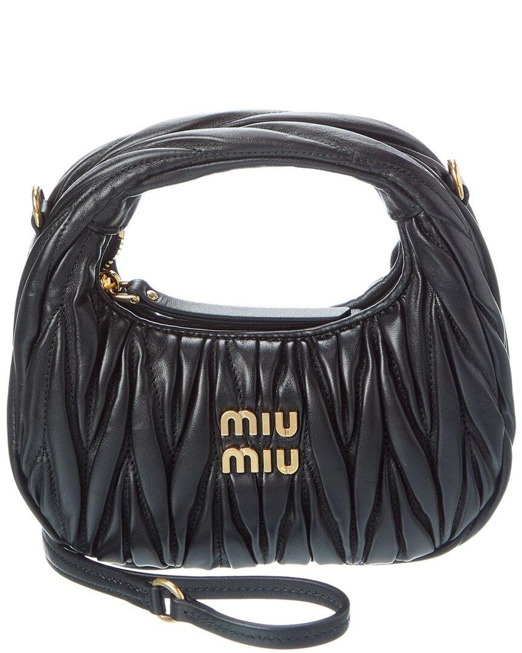 Miu Miu Wander Mini Matelasse Leather Hobo Bag in Black | Lyst