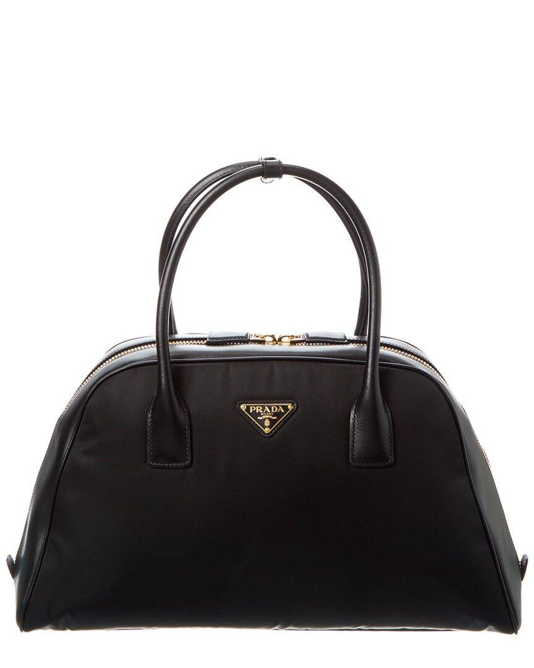 Prada Logo Nylon & Leather Satchel in Black | Lyst