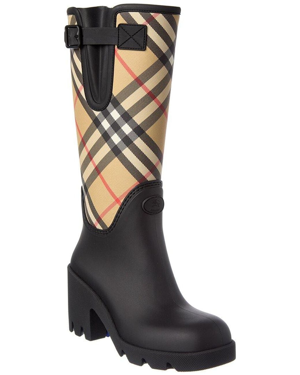 Burberry Check Rubber Boot in Black | Lyst