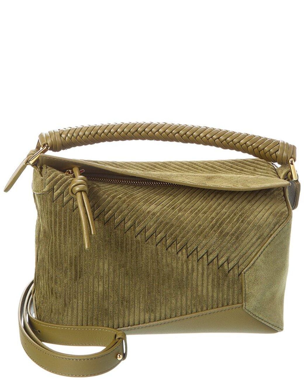 Loewe Puzzle Small Suede Shoulder Bag in Green | Lyst