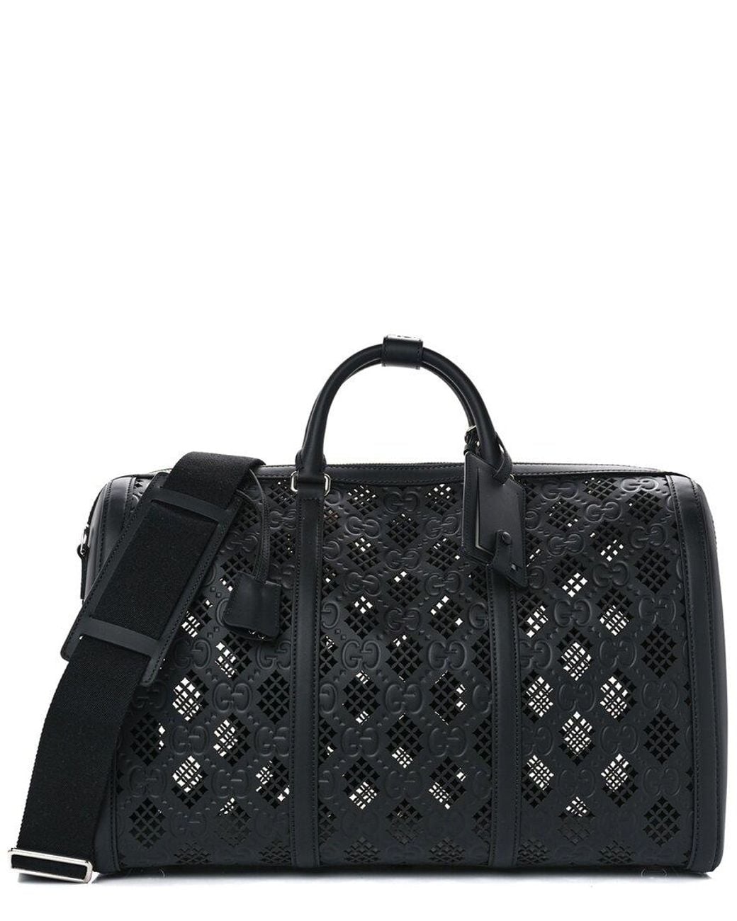 Gucci Calfskin Leather Cut Out Gg Embossed Medium Duffle Bag (Authentic ...