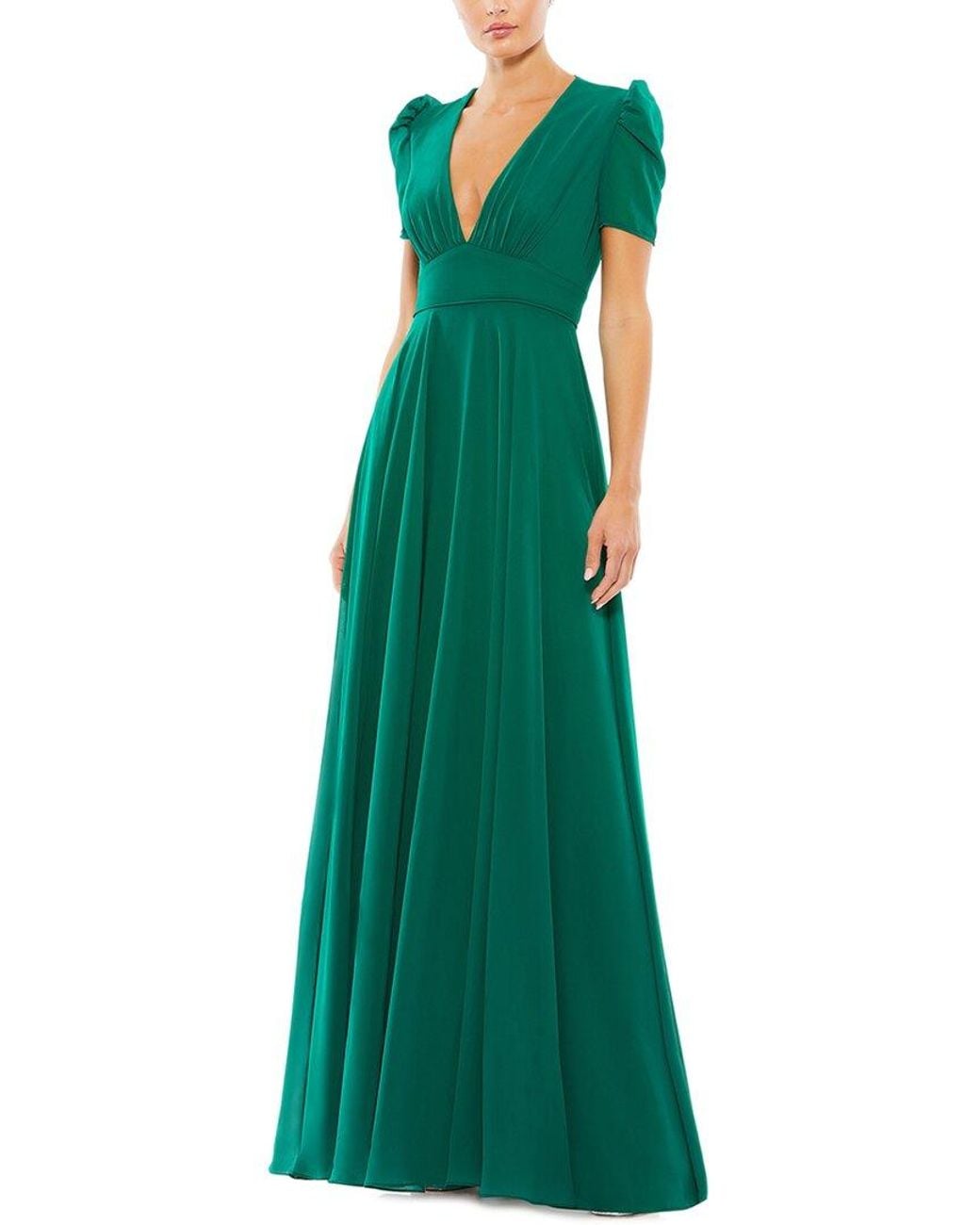 Mac Duggal Plunge Neck Cap Sleeve Gown in Green | Lyst