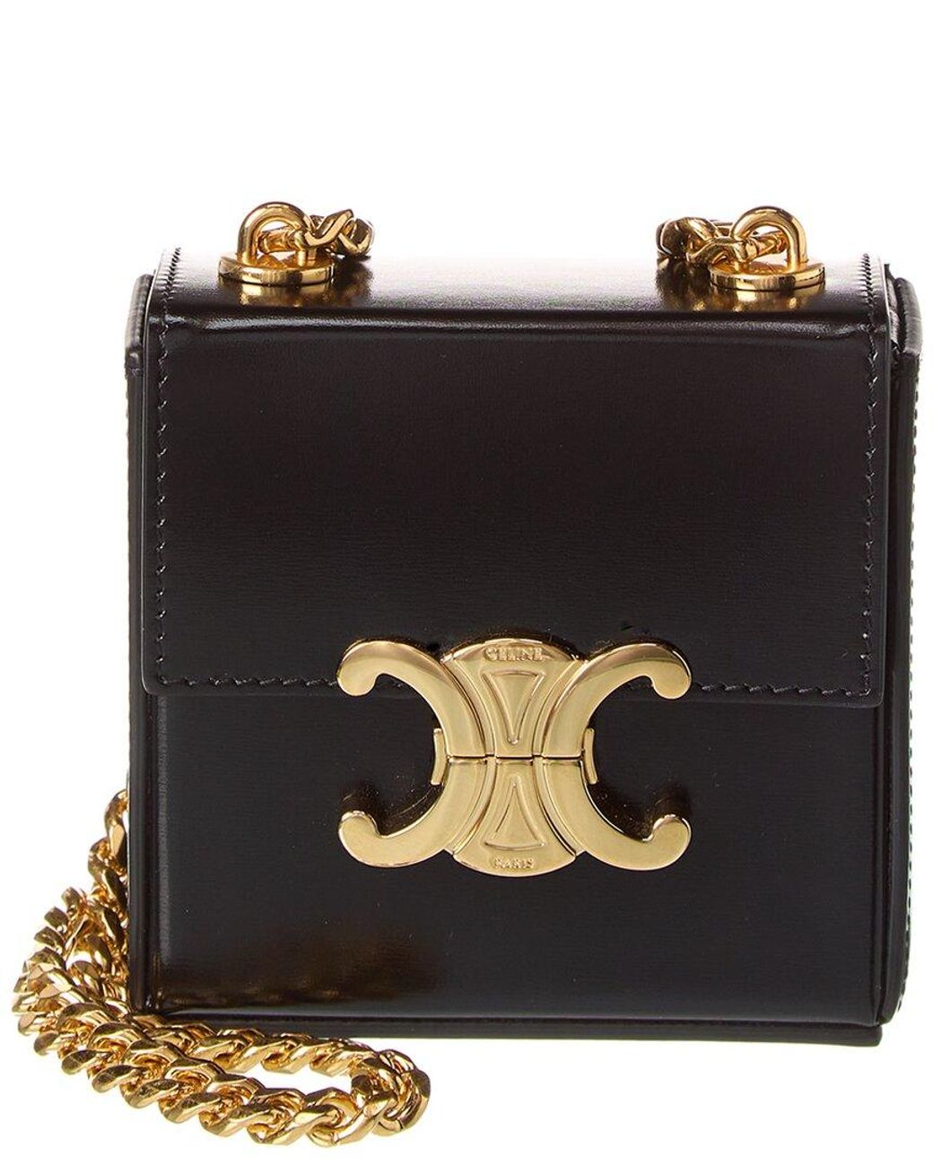 Celine Box Triomphe Mini Leather Crossbody in Black | Lyst UK