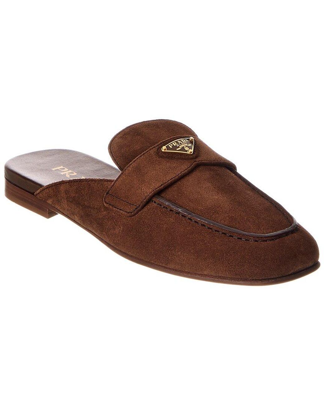 Prada Logo Suede Mule in Brown | Lyst