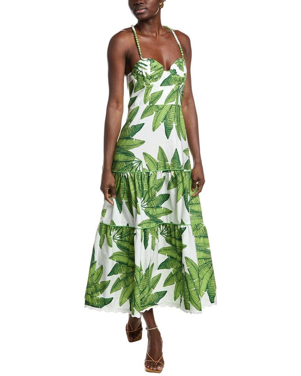 FARM Rio Palm Fan Midi Dress in Green | Lyst UK
