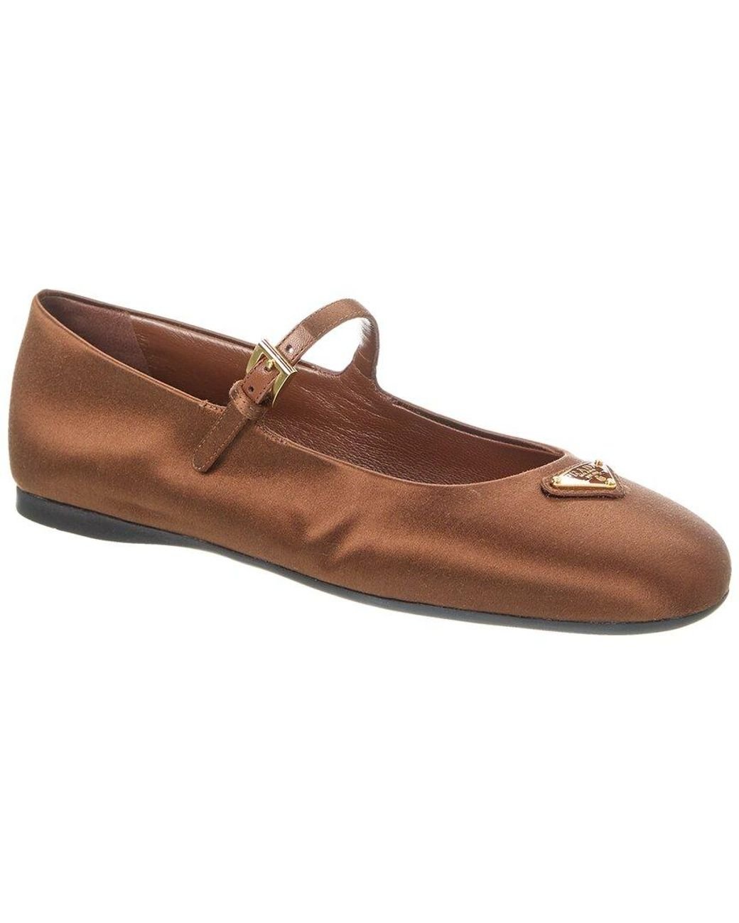 Prada Logo Satin Ballerina Flat in Brown | Lyst