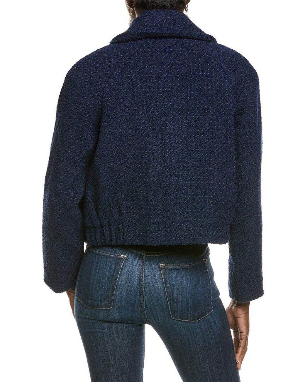 Endless Rose Boucle Tweed Buttoned Wool-Blend Bomber Jacket in Blue ...