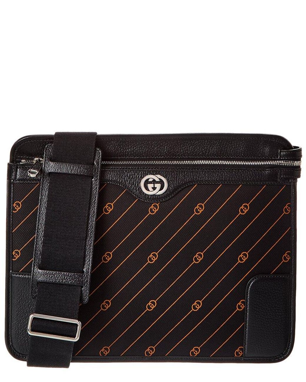 Gucci Interlocking G Medium Canvas & Leather Messenger Bag in Black | Lyst