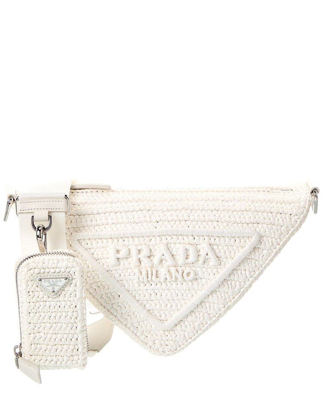 Prada Crochet Triangle Crossbody in Natural | Lyst