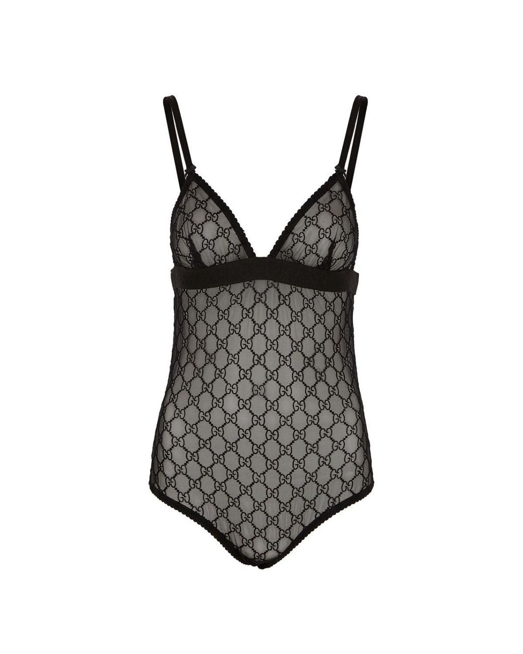 Gucci GG Embroidered Sheer Tulle Bodysuit in Black | Lyst