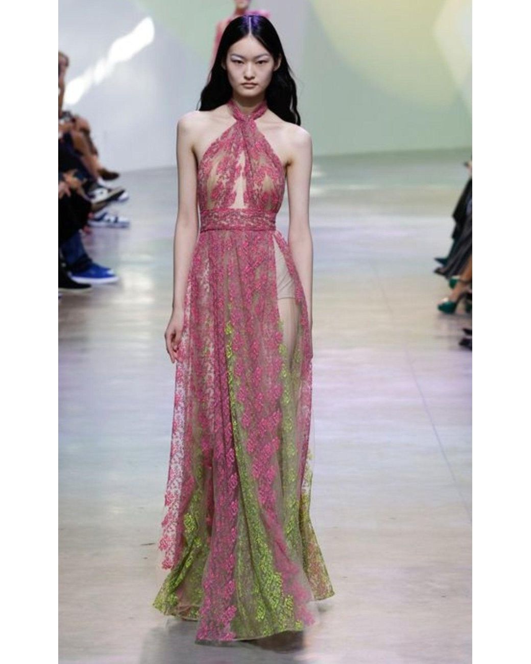 Elie Saab Floral Embroidery Tulle Floral Gown in Pink | Lyst