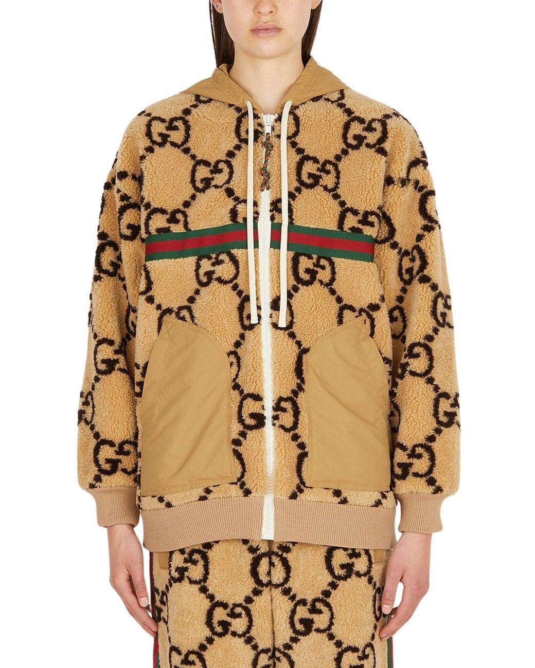 Gucci Gg-pattern Fleece Jacket in Natural | Lyst