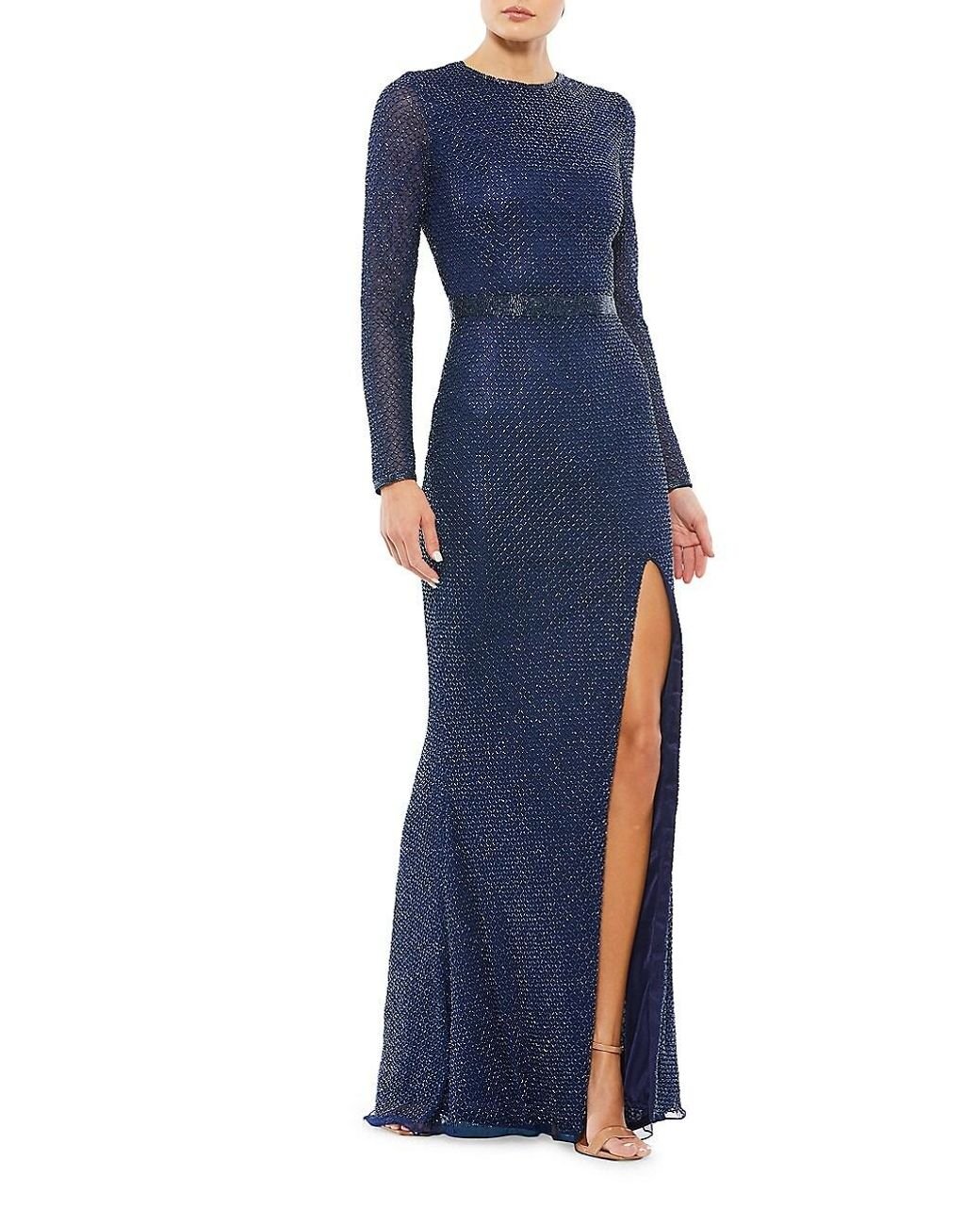 Mac Duggal Bead Embellished A Line Gown In Blue Lyst