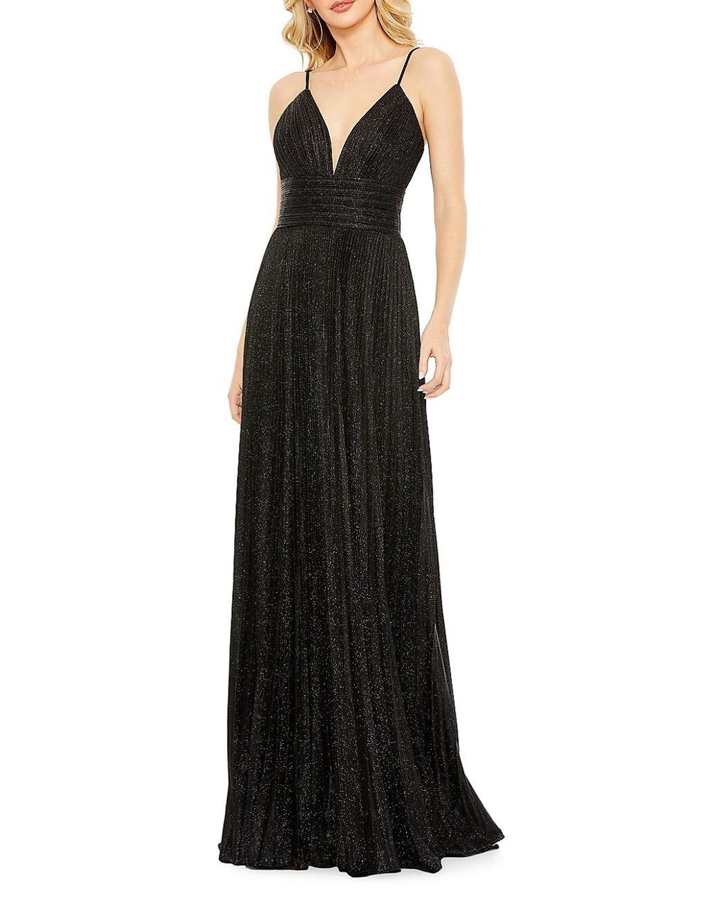Mac Duggal Ieena Pleated Shimmer Gown In Black Lyst