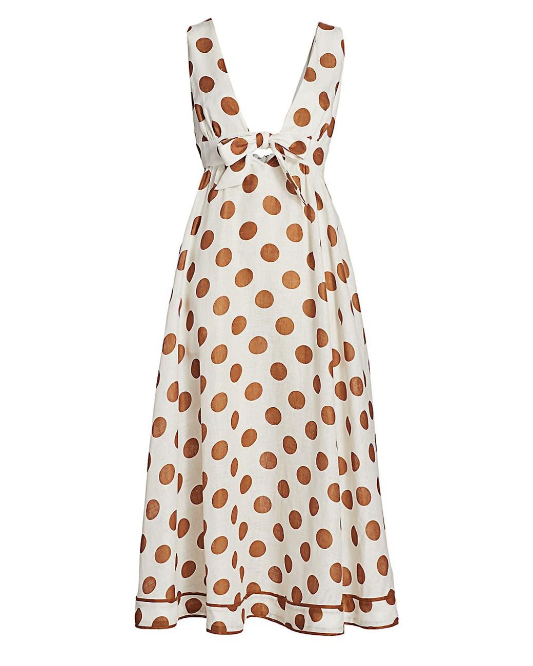 Zimmermann Linen Empire Tie Front Polka Dot Midi Dress Lyst