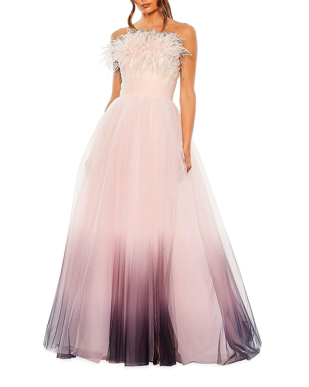 Mac Duggal Strapless Feather And Tulle Gown In Pink Lyst