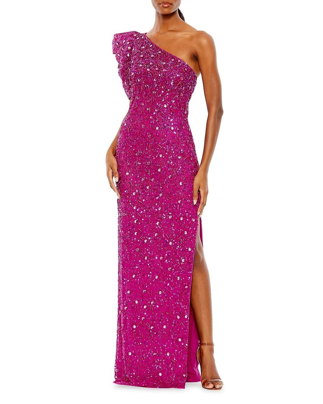 Mac Duggal Embellished Puff One Shoulder Column Gown In Pink Lyst