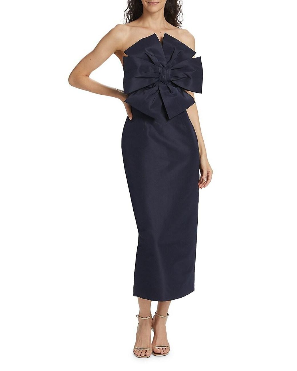 Alexia Maria Eva Strapless Silk Midi-Dress in Blue | Lyst