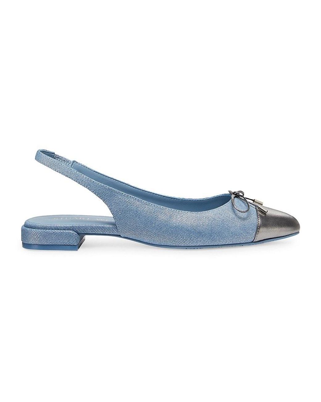 Stuart Weitzman Sleek Slingback Bow Flats in Blue | Lyst