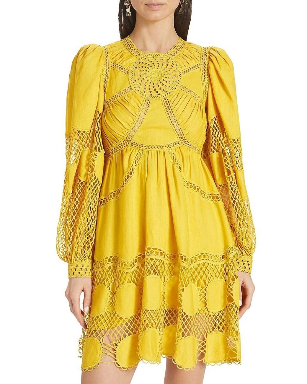 Ulla Johnson Titania Embroidered Linen Minidress in Yellow | Lyst
