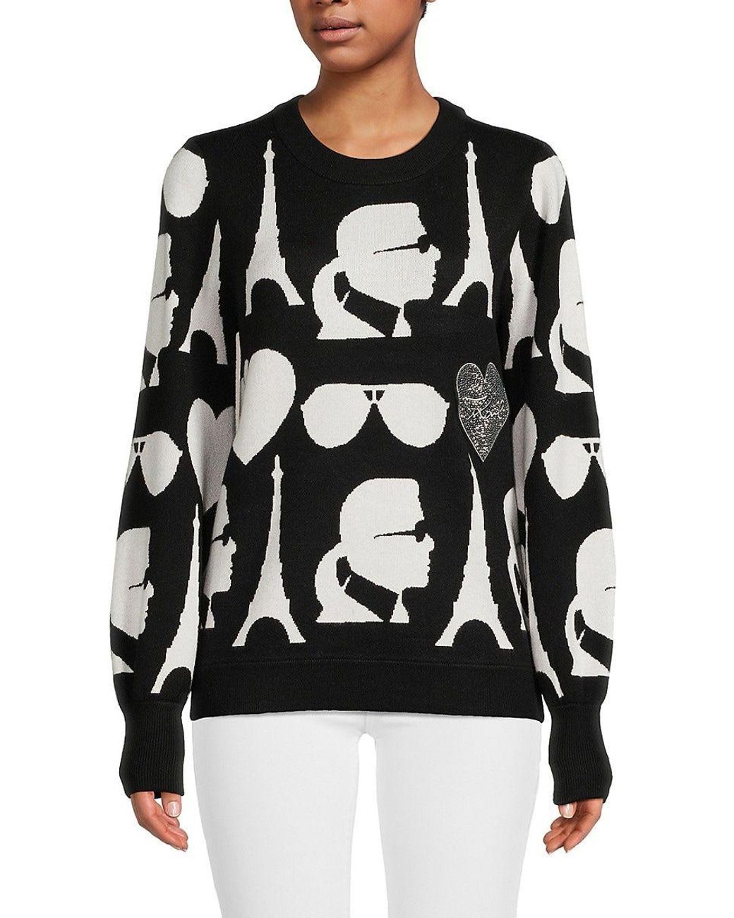 Karl Lagerfeld Iconic Logo Crewneck Sweater in Black | Lyst Karl Lagerfeld Iconic Logo Crewneck Sweater in Black | Lyst