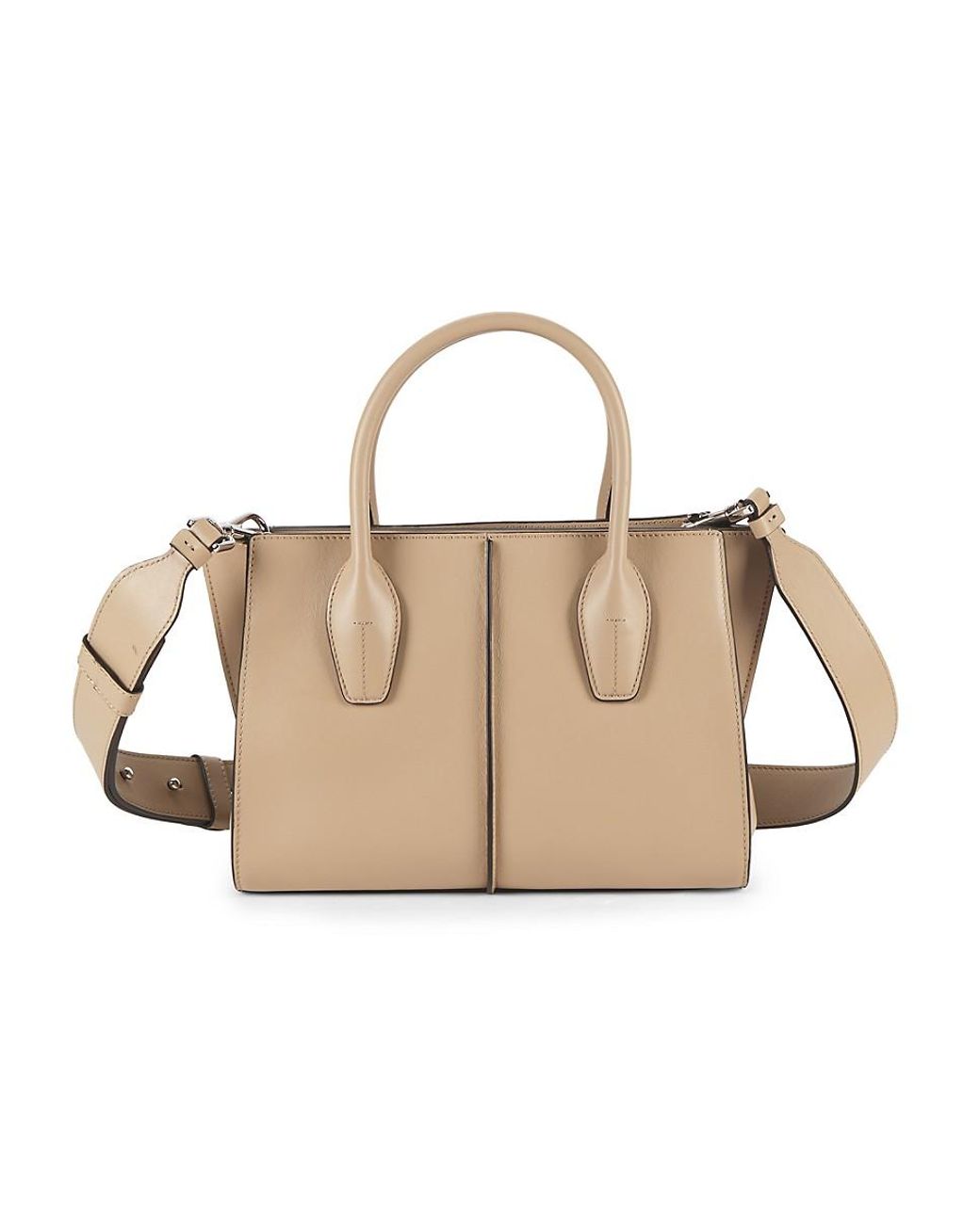 Tod's Leather Two-Way Top Handle Bag in Natural | Lyst