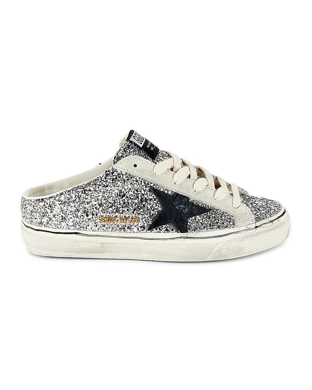 Golden Goose Embellished Suede Open Back Sneakers in Metallic | Lyst