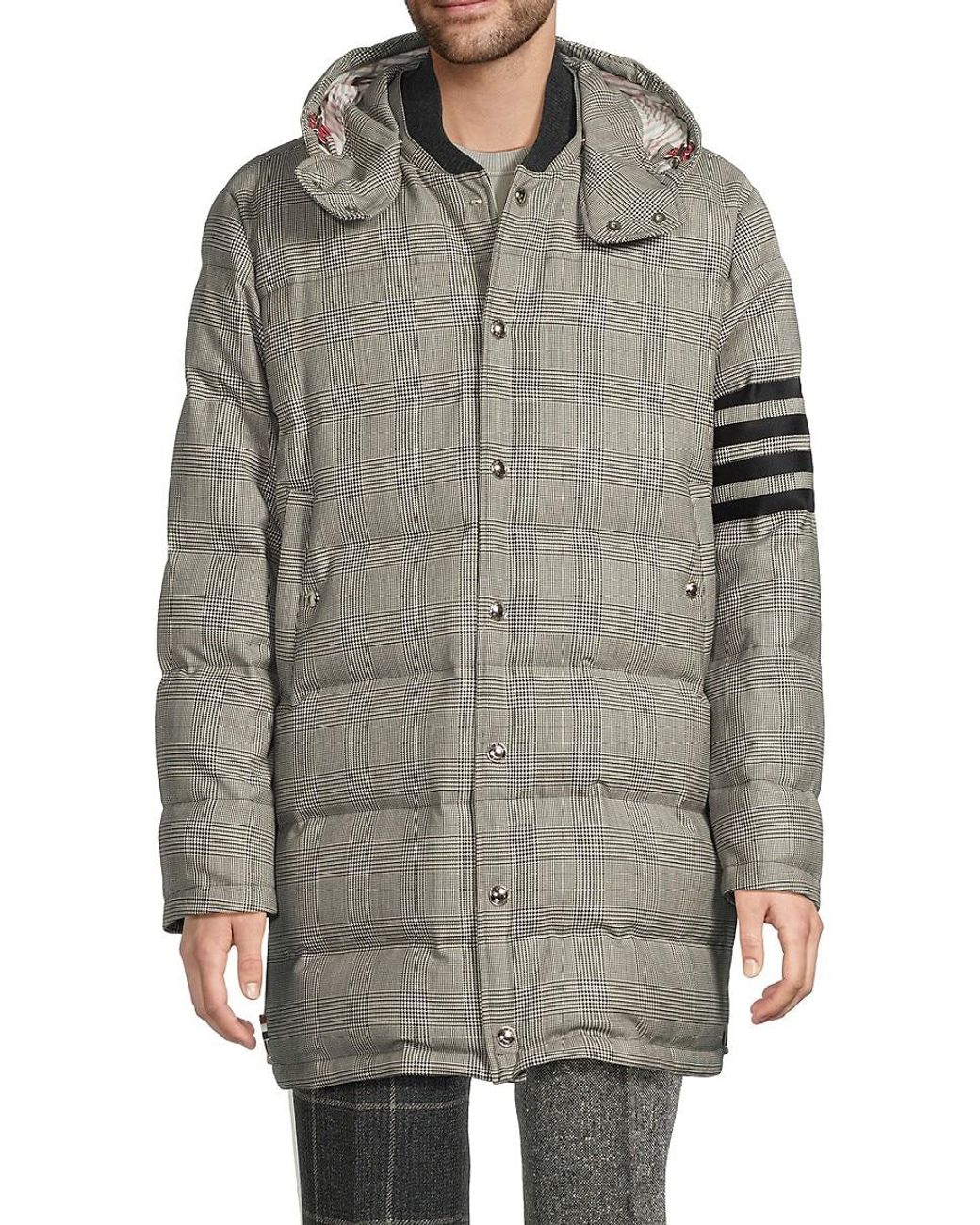 Thom Browne Houndstooth Wool Detachable Hood Down Jacket in Gray for ...