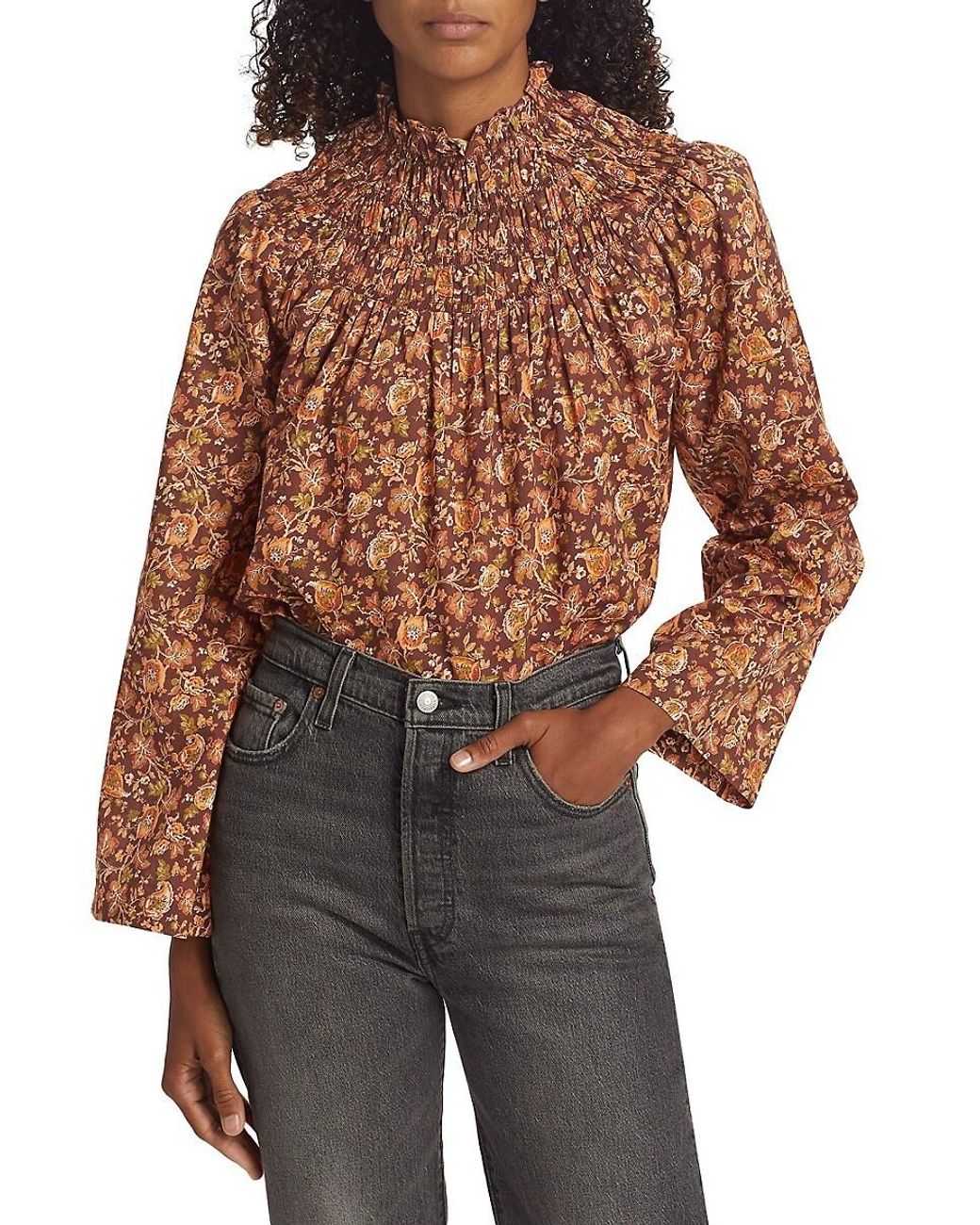 Doen Astilbe Floral Cotton Voile Blouse in Brown | Lyst
