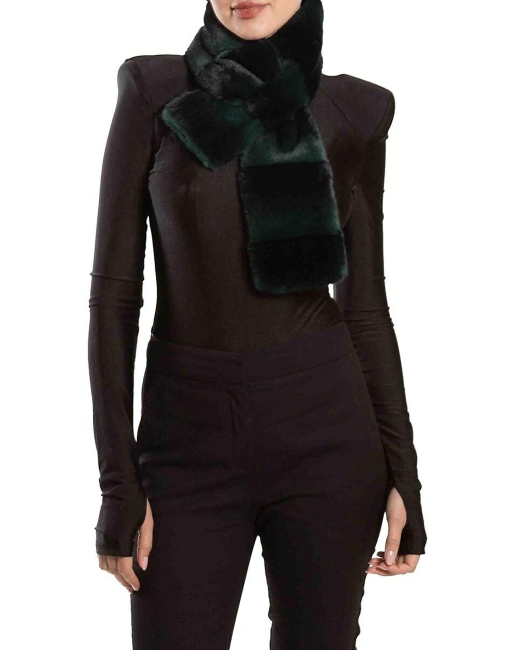 BELLE FARE BY MING YANG Plush Faux Fur Pull-through Scarf in Black ...