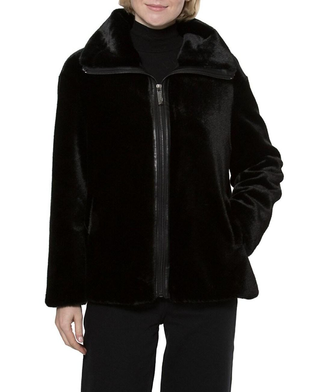 BELLE FARE BY MING YANG Faux Fur Jacket in Black | Lyst