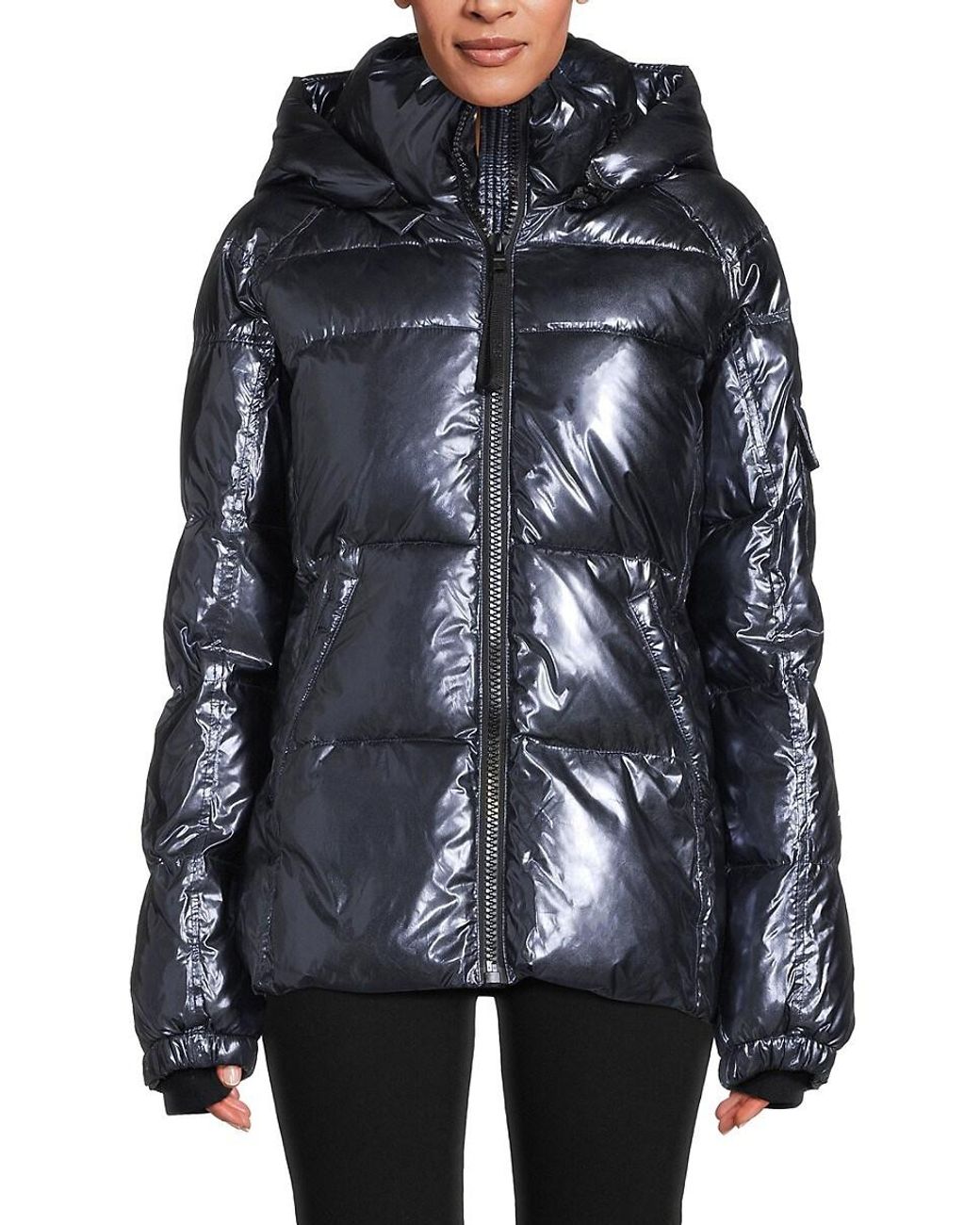 Sam. 'Kylie Metallic Hooded Puffer Jacket in Black | Lyst