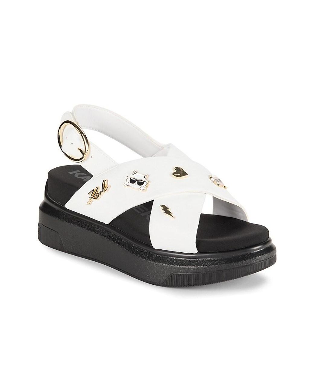 Karl Lagerfeld Tilda Graphic Pin Sandals in Black | Lyst