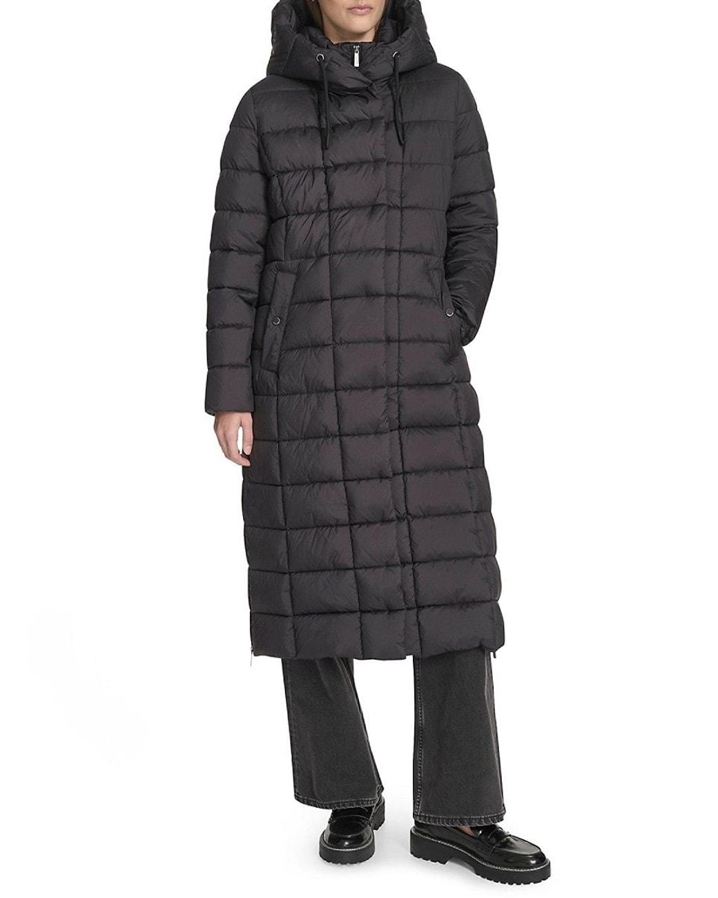 Kenneth Cole Hooded Longline Puffer Jacket in Black | Lyst