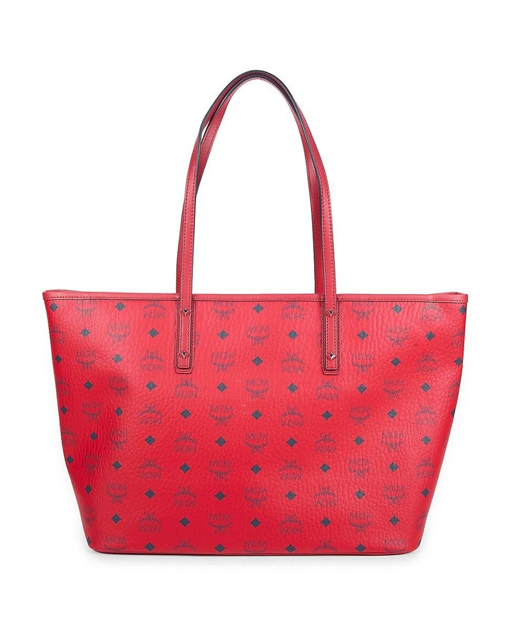 MCM Aren Visetos Monogram Coated Canvas Tote in Red | Lyst