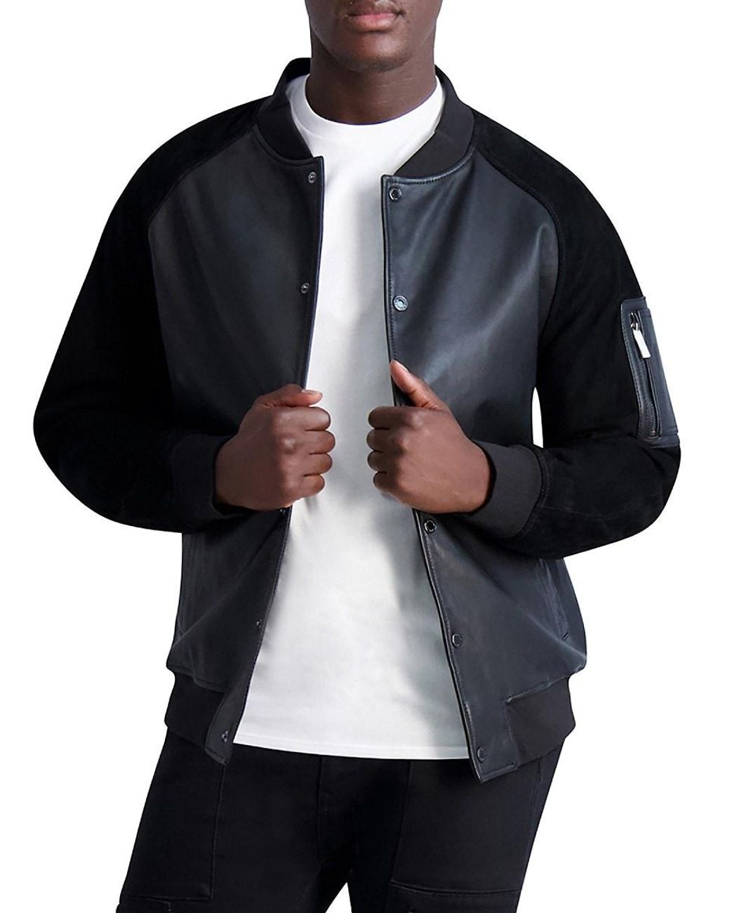 Karl Lagerfeld Suede Leather Bomber Jacket in Black for Men | Lyst
