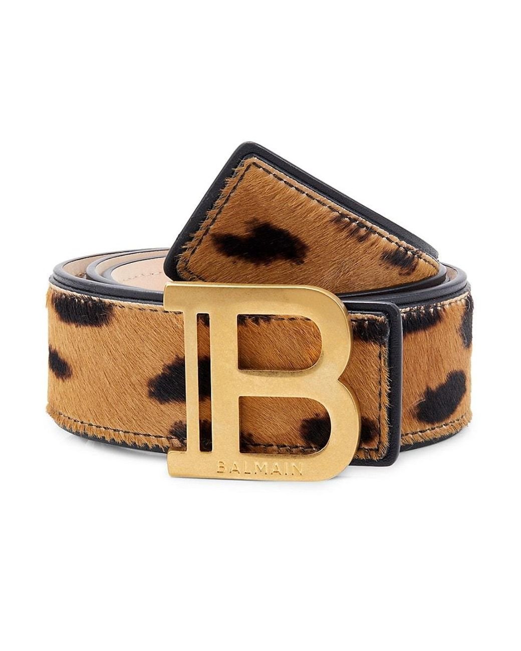 Balmain Leopard Print Leather Belt in Brown | Lyst