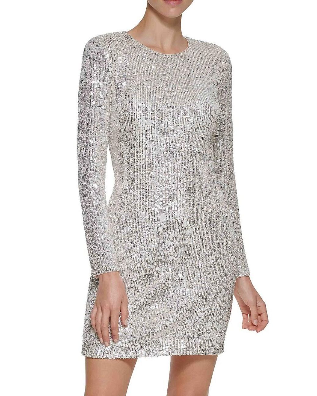 Eliza J Long Sleeve Sequin Mini Cocktail Dress in Gray | Lyst